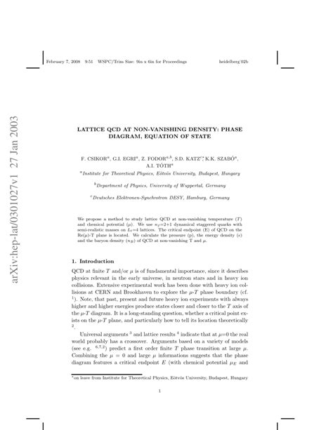 Pdf Lattice Qcd At Non Vanishing Density Phase Diagram Equation Of State