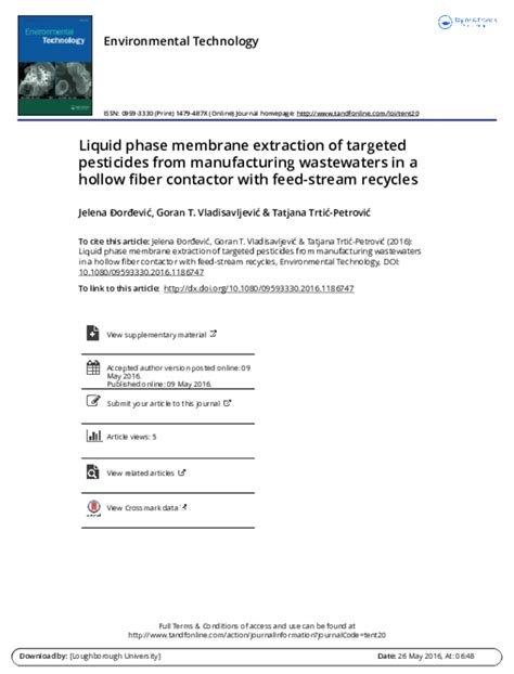 Pdf Liquid Phase Membrane Extraction Of Targeted Pesticides From