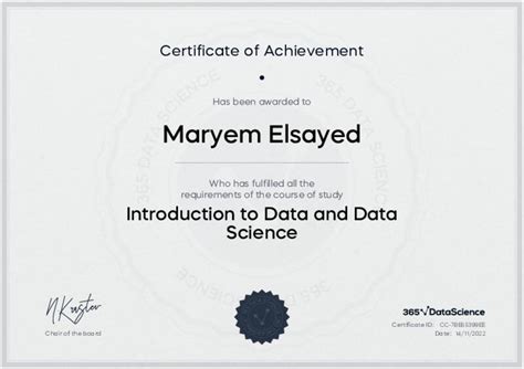 maryem elsayed on linkedin certificate of achievement introduction to data and data science 365…