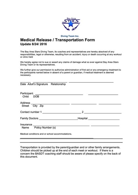 Transportation Release Form Template