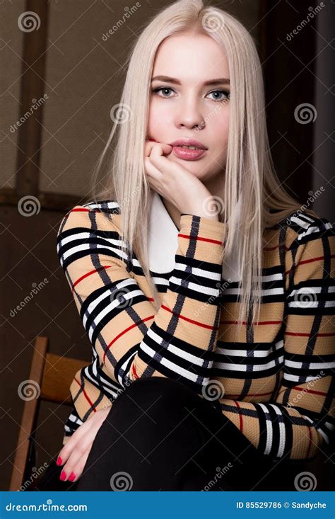 Beautiful Glamor Blondie Woman In Elegant Jacket With Evening Makeup