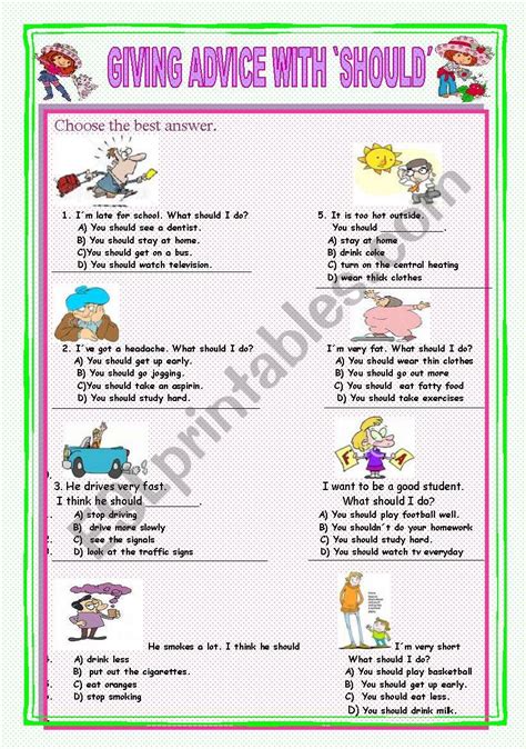 Giving Advice ´should` Esl Worksheet By Zerrin