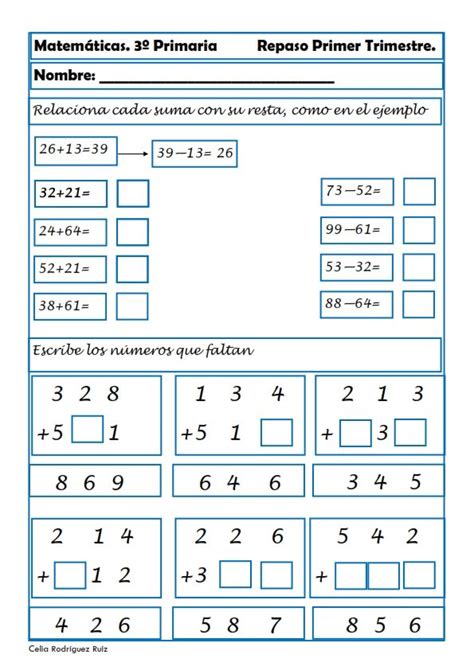 Fichas de matemáticas para Tercero de Primaria