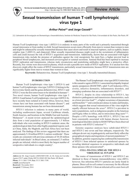 Pdf Sexual Transmission Of Human T Cell Lymphotropic Virus Type 1