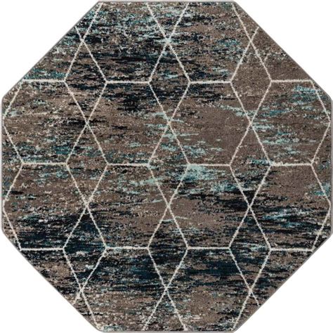 Unique Loom Trellis Frieze Geometric Blue Multi 6 Ft 1 In X 6 Ft 1