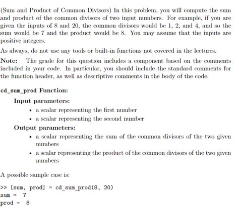Solved Sum And Product Of Common Divisors In This Problem