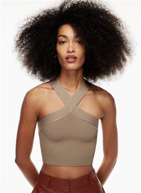 SCULPT KNIT CRISS CROSS CROPPED TANK Ribbed Halter Top Crop Tank