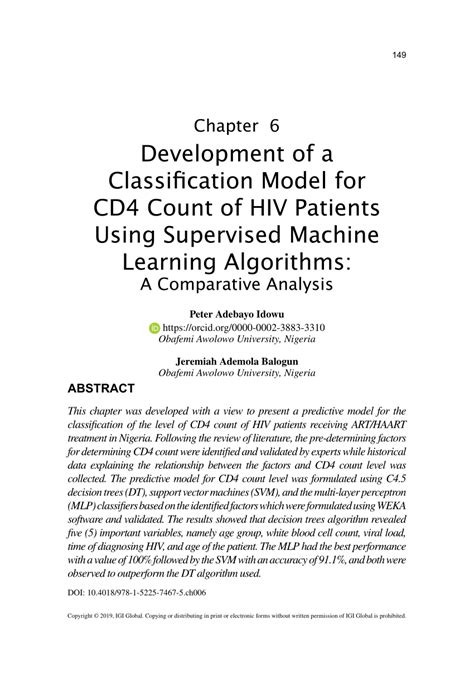 Pdf Development Of A Classification Model For Cd4 Count Of Hiv