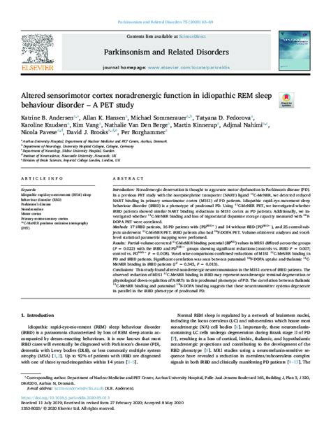 Pdf Altered Sensorimotor Cortex Noradrenergic Function In Idiopathic