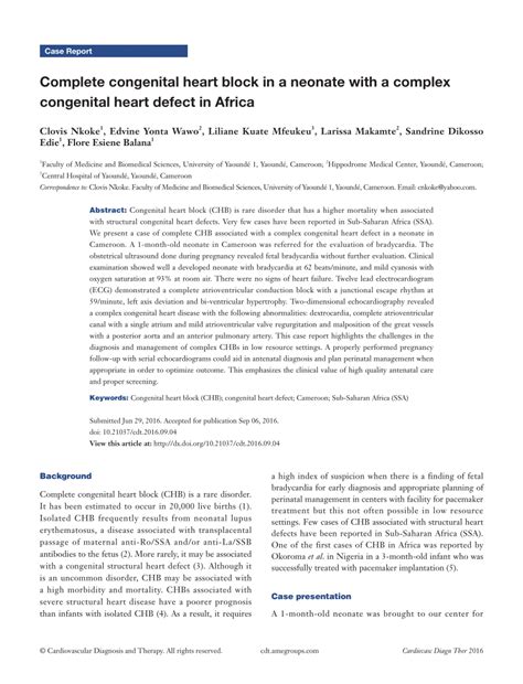 Pdf Complete Congenital Heart Block In A Neonate With A Complex Congenital Heart Defect In Africa