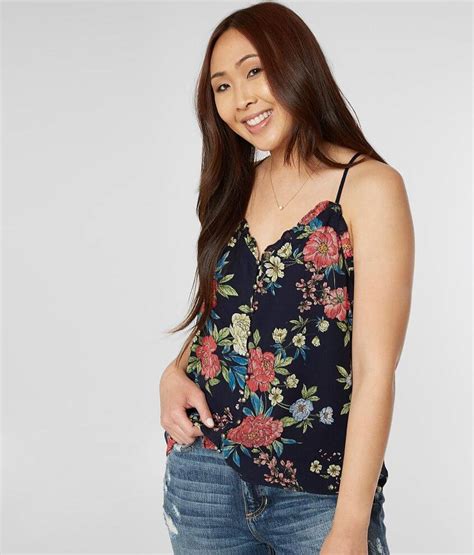 Miss Me Floral Chiffon Tank Top Womens Tank Tops In Multi Navy Buckle
