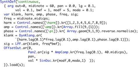 The Supercollider Synthesis Definition For The Continuous Sonification