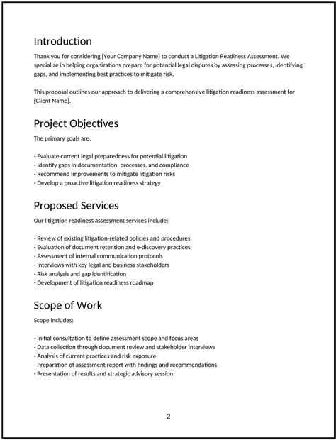 Litigation Readiness Assessment Proposal Free Template