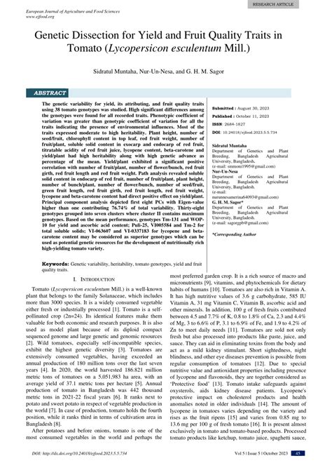 Pdf Genetic Dissection For Yield And Fruit Quality Traits In Tomato