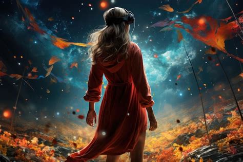 Premium Ai Image Womanwearing Vr Headset User Surreal World And