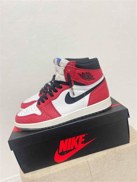 スパイダーマン × ナイキ エアジョーダン1 オリジンストーリー ジムレッドホワイトフォトブルーブラックのサイズ感履き心地コーデ