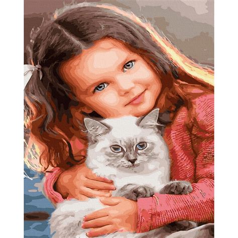 Комплект за рисуване по номера Момиче с котка 40 х 50 см Платно Многоцветен 14 години