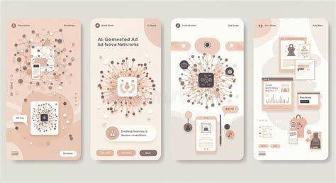 Four Digital Screens Display A User Interface Design With A Beige And