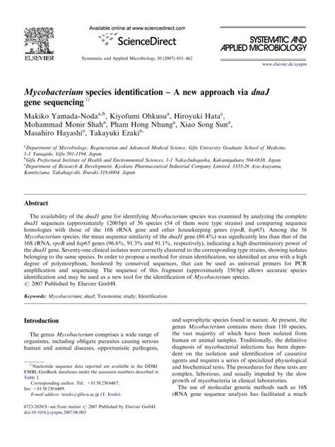 Pdf Mycobacterium Species Identification A New Approach Via Dnaj