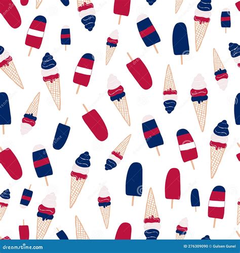 Red White And Blue Popsicle And Hand Drawn Ice Creams Stock Vector