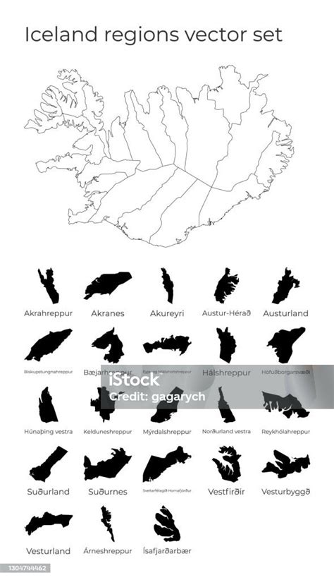 冰島地圖與區域的形狀向量圖形及更多冰島圖片 冰島 一組物體 世界地圖 Istock