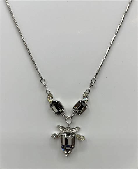Sterling Silver Van Dell Necklace And Earrings Set Emerald Cut Gray