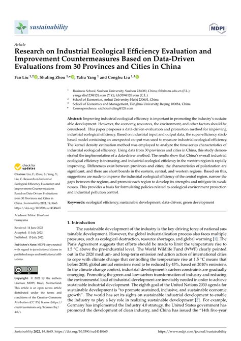 Pdf Research On Industrial Ecological Efficiency Evaluation And Improvement Countermeasures