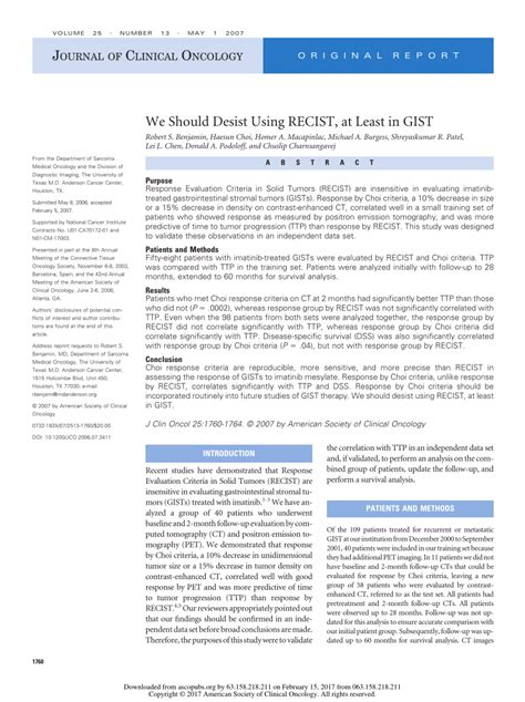 Pdf We Should Desist Using Recist At Least In Gist