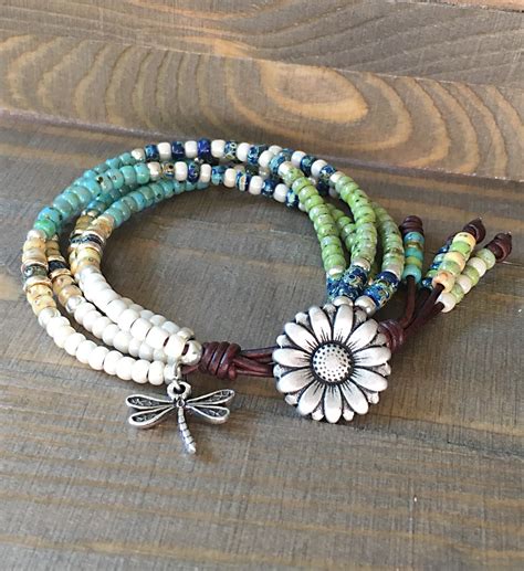 Seed Bead Bracelet Beaded Wrap Bracelet Ts For Her Seed Bead Leather Wrap Bracelet