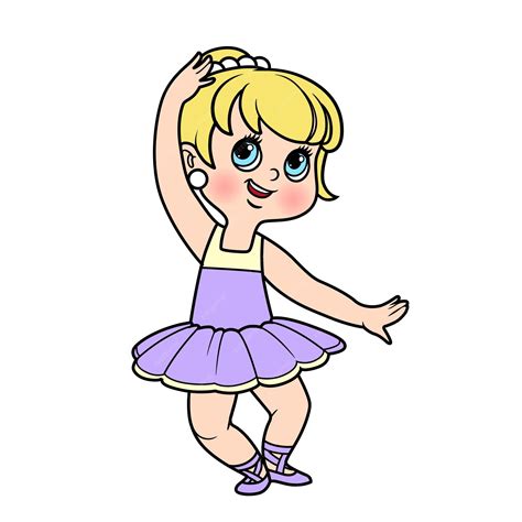 Sartoon 작은 발레리나 소녀 흰색 배경에 고립 색칠 페이지에 대한 색상 변형 춤 프리미엄 벡터