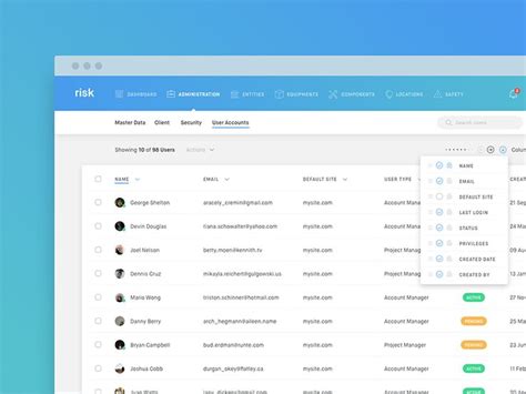 Table Ui Design For Risk Management Web App