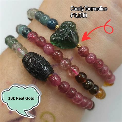 Natural 3 Lap Candy Tourmaline With Ruyi And Lucky Turn 18k Bracelet