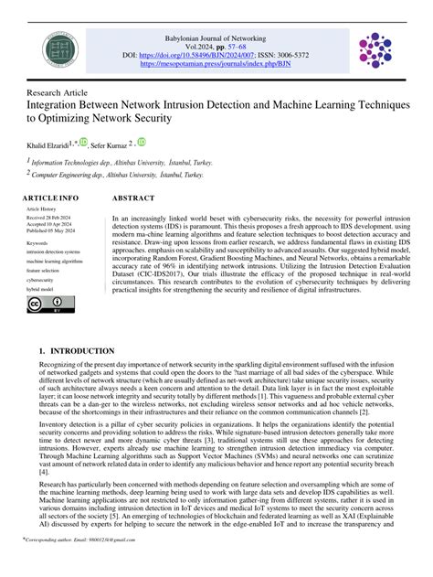 PDF Integration Between Network Intrusion Detection And Machine Learning Techniques To