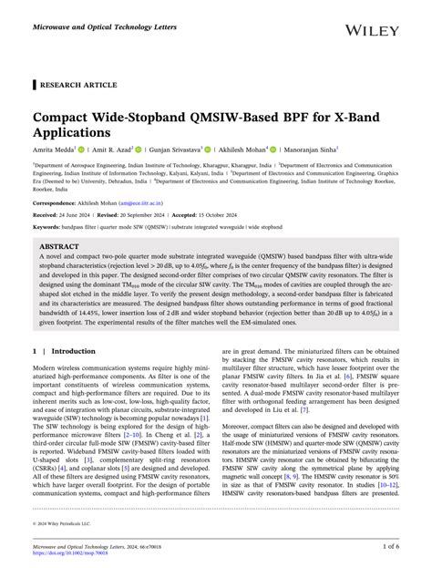 Compact Wide‐stopband Qmsiw‐based Bpf For X‐band Applications Request Pdf