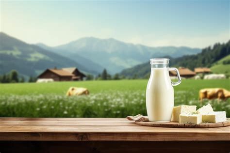 Premium Photo Empty Wooden Table With Cheese And Glass Of Milk Cows