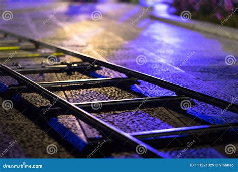 Professional Camera Rail Dolly At Night Stock Image Image Of People