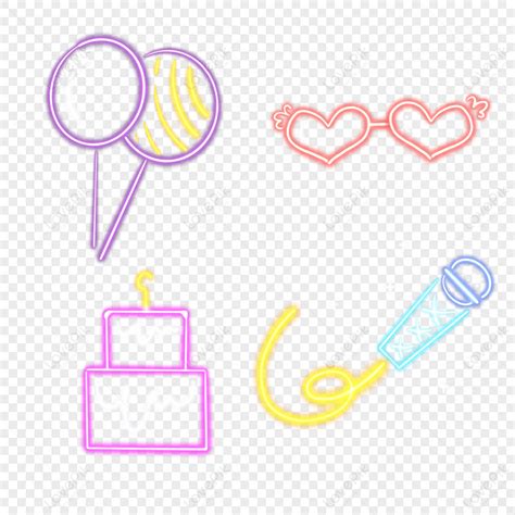 밝은 네온 조명 효과 일러스트 생일 컬렉션전화기안경 Png 일러스트 무료 다운로드 Lovepik