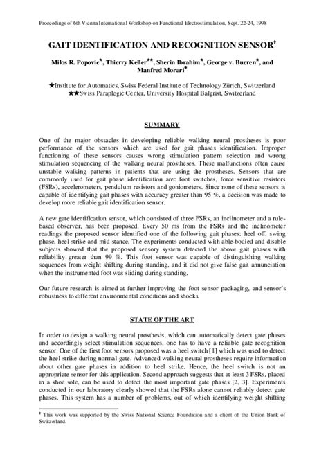 Pdf Gait Identification And Recognition Sensor