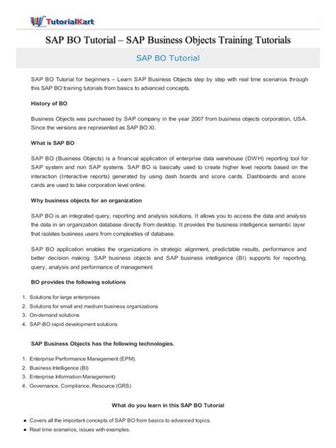 Sap Bo Tutorial Sap Business Objects Training Tutorials Pdf Business Intelligence