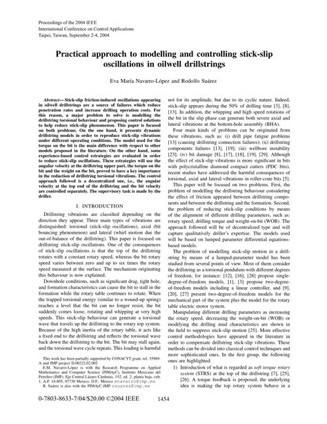 Pdf Practical Approach To Modelling And Controlling Stick Slip Oscillations In Oilwell
