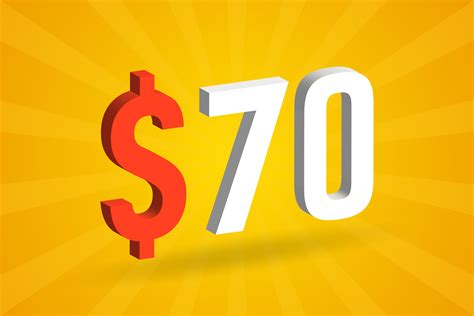 70 Usd 3d Text Symbol 70 United State Dollar 3d With Yellow Background