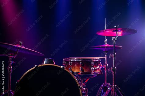 Drums And Drum Set Beautiful Blue And Red Background With Rays Of