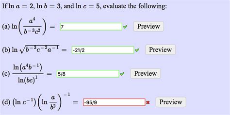 Solved If Ln A 2 Ln B 3 And Ln C 5 Evaluate The