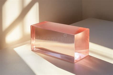 Pink Glass Rectangular Prism On A White Surface With Window Light