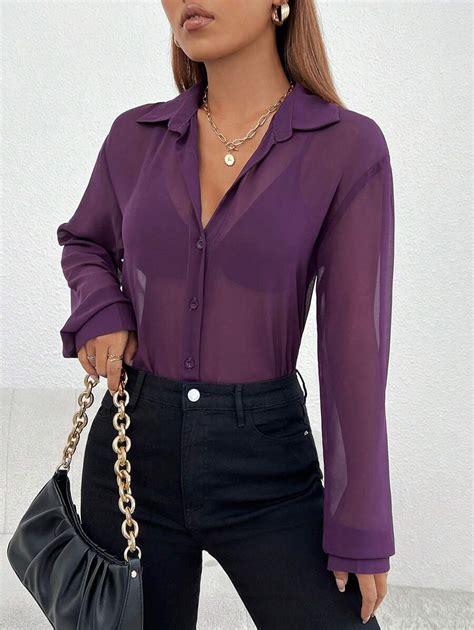 SHEIN Essnce Camisa unicolor con botón delantero sin sujetador Moda