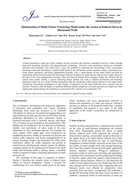 Pdf Optimization Of Multi Cluster Fracturing Model Under The Action Of Induced Stress In