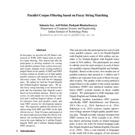 Parallel Corpus Filtering Based On Fuzzy String Matching Acl Anthology