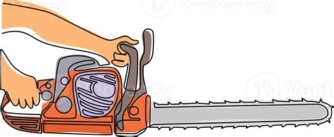 Single One Line Drawing Hand Holding Chainsaw Industry Job Equipment