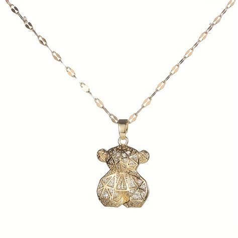Fashion Teddy Bear Pendant Necklace Inlaid Synthetic Zircon Temu Ireland