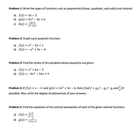 Solved Problem 1 Write The Types Of Functions Such As